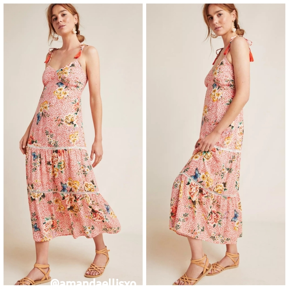 Farm Rio For Anthropologie Tie Shoulder Tiered Boho V… - Gem
